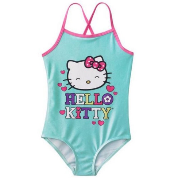 Hello Kitty | Swim | Hello Kitty Face Girls One Piece Swimsuit Aqua 5 ...